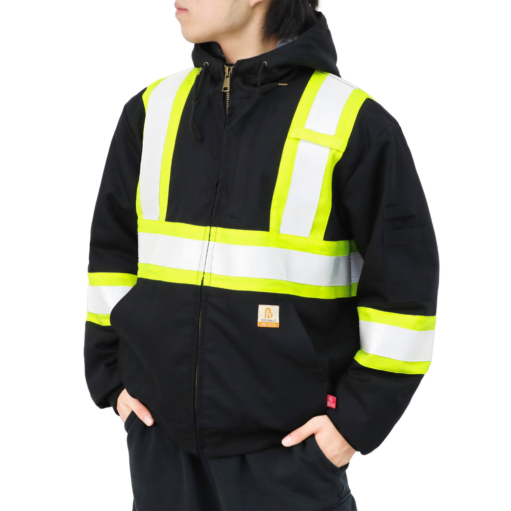 BOCOMAL flame resistant Brown Quilted Insulated Jacket FR Duck Hoodied ...